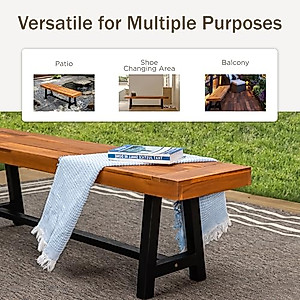 PHI VILLA Outdoor Acacia Wood Bench, 63" Long Patio Wooden Picnic Bench for 3 People, Backless Oil Finished Teak Bench for Garden, Porch, Yard