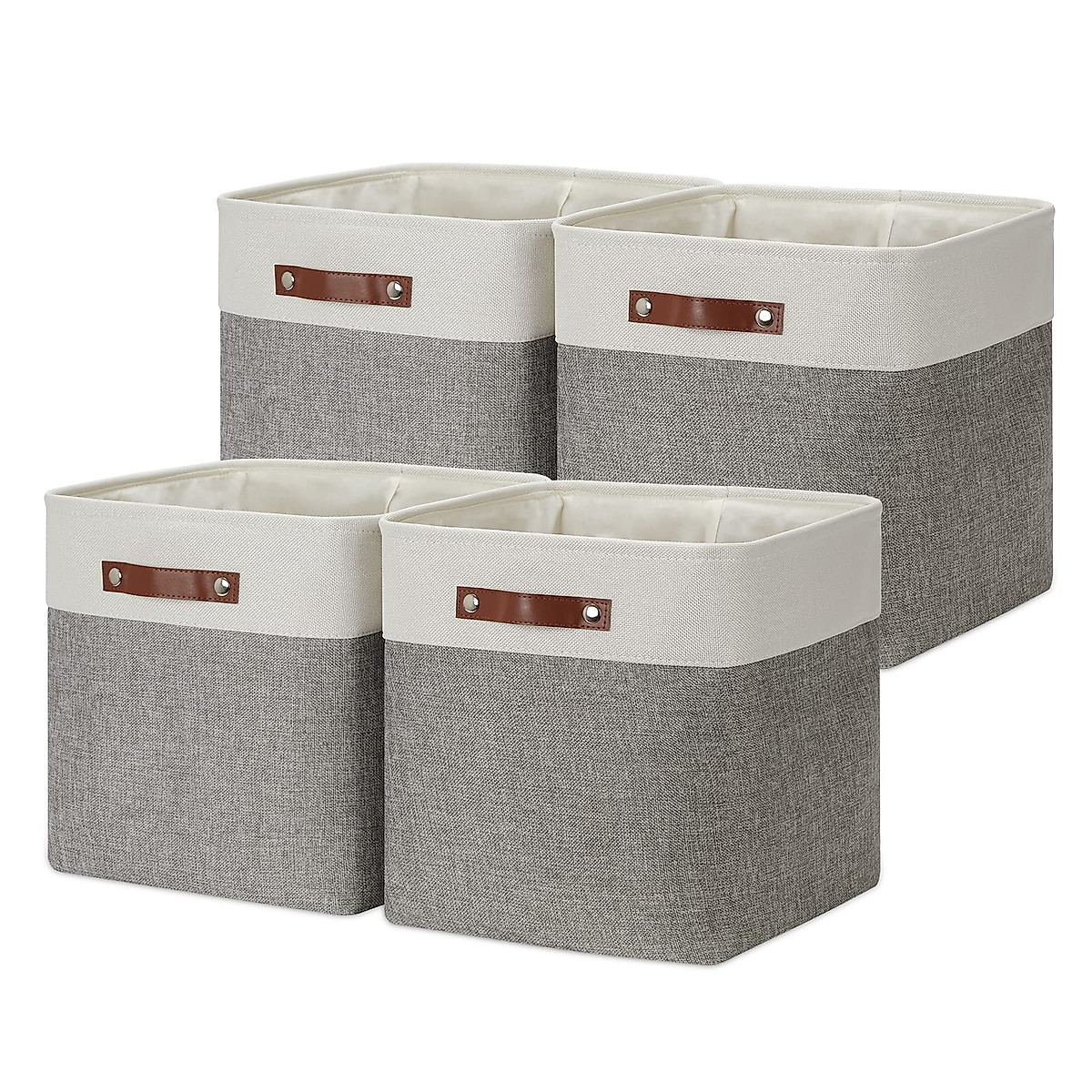DULLEMELO Collapsible Bundle Baskets 4 Cube Baskets 13"x13"x13" + 6 Small Baskets 11.8"x7.9"x5.1"（White&Grey