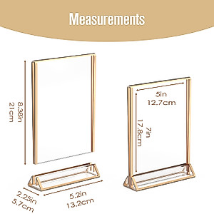 Acrylic Sign Holder 5x7, Wedding Table Numbers, Gold Picture Frame, Sign Holders, 5" x 7", 6 Pack, 2 Sided Frames, Lucite, Menu Holder Display, Vertical Photo Stand for Centerpieces, Card, Flyer, Art