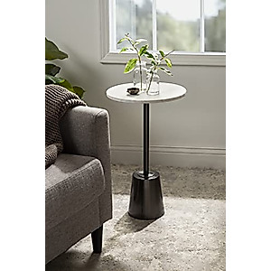 Kate and Laurel Tira Round Side Table, 14 x 14 x 24, White and Gray, Decorative Pedestal Style End Table for Use as a Bedroom Nightstand or Living Room Accent