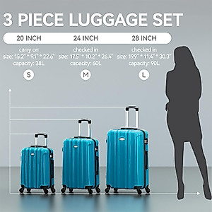 Strenforce 3-Piece (20/24/28)" Suitcase Set Spinner Wheels ABS Lightweight Luggage Sets with TSA Lock, lake blue