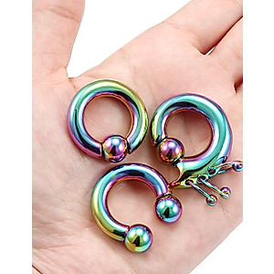 Tvalccoy 2g 2 Gauge Big Heavy Nose Septum Hoop Ring Ear Earrings Stretching Kit for Men Rainbow Surgical Stainless Steel Captive Bead Prince Albert Pa Piercing Jewelry