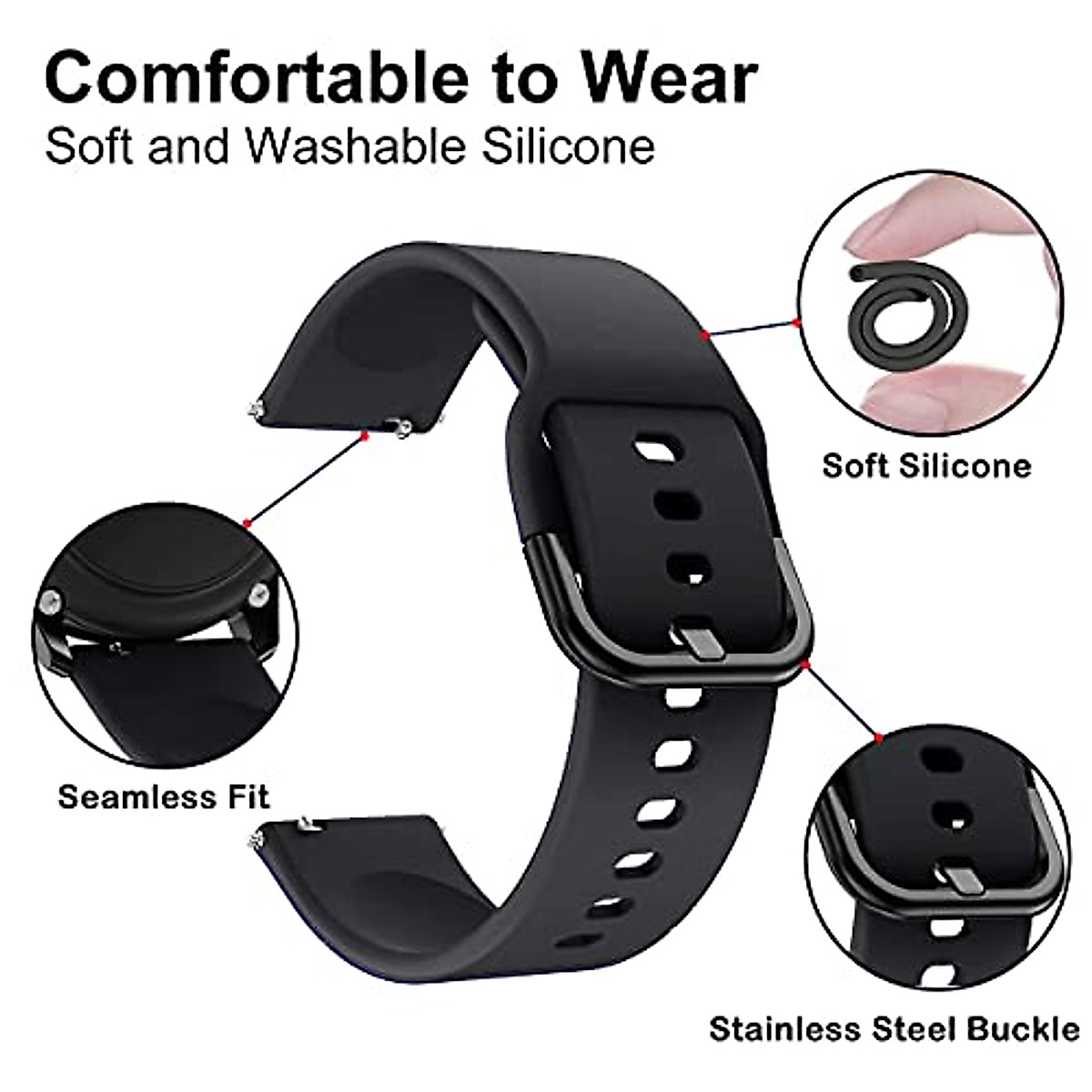 Minggo Band Compatible with Samsung Galaxy Watch Active/Active2 40mm/44mm,Silicone Sports Wristband Replacement Compatible for Galaxy Watch 42mm/Gear S2 Classic/Gear Sport Smart Watch (Black)