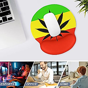 SEPTYK Rasta Flag Marijuana Leaf Pattern Ergonomic Mouse Pad with Wrist Support Rest Gel Non-Slip Rubber Base Mousepad for Computer Laptop Home Office Gaming Pain Relief