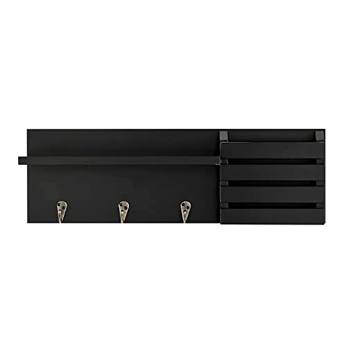 Danya B. Entryway Utility Wall Shelf with Pocket and Hanging Hooks (Black)