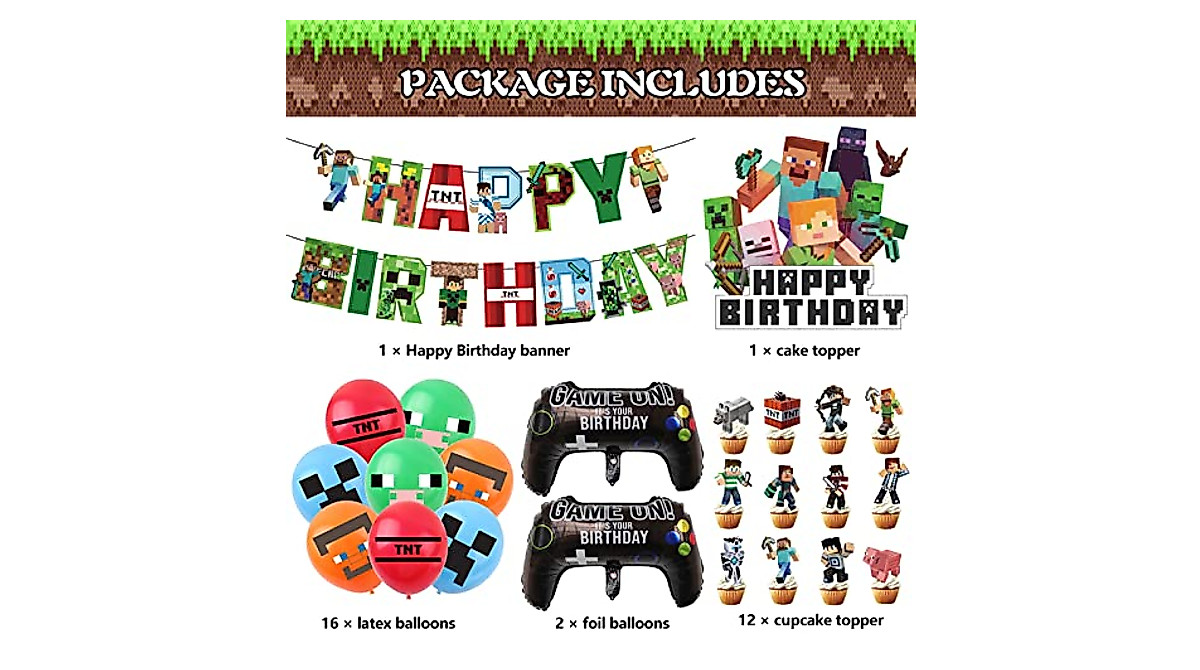 Pixel Themed Birthday Party Supplies for Gamers