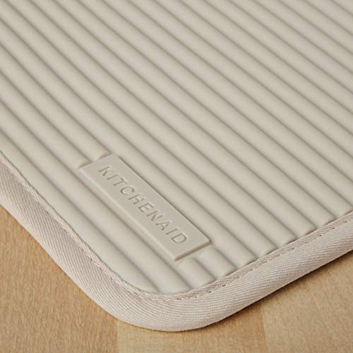 KitchenAid Ribbed Soft Silicone Water Resistant Pot Holder Set, Milkshake, 2 Piece Set, 7"x9" & Beacon Two-Tone Non-Slip Mini Oven Mitt Set, Milkshake/Beige, 5.5"x8", 2 Piece