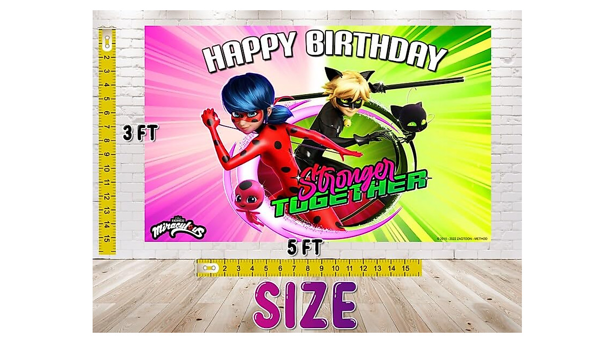 5x3 FT Miraculous Ladybug Backdrop V2 for Birthday Party Decorations ...