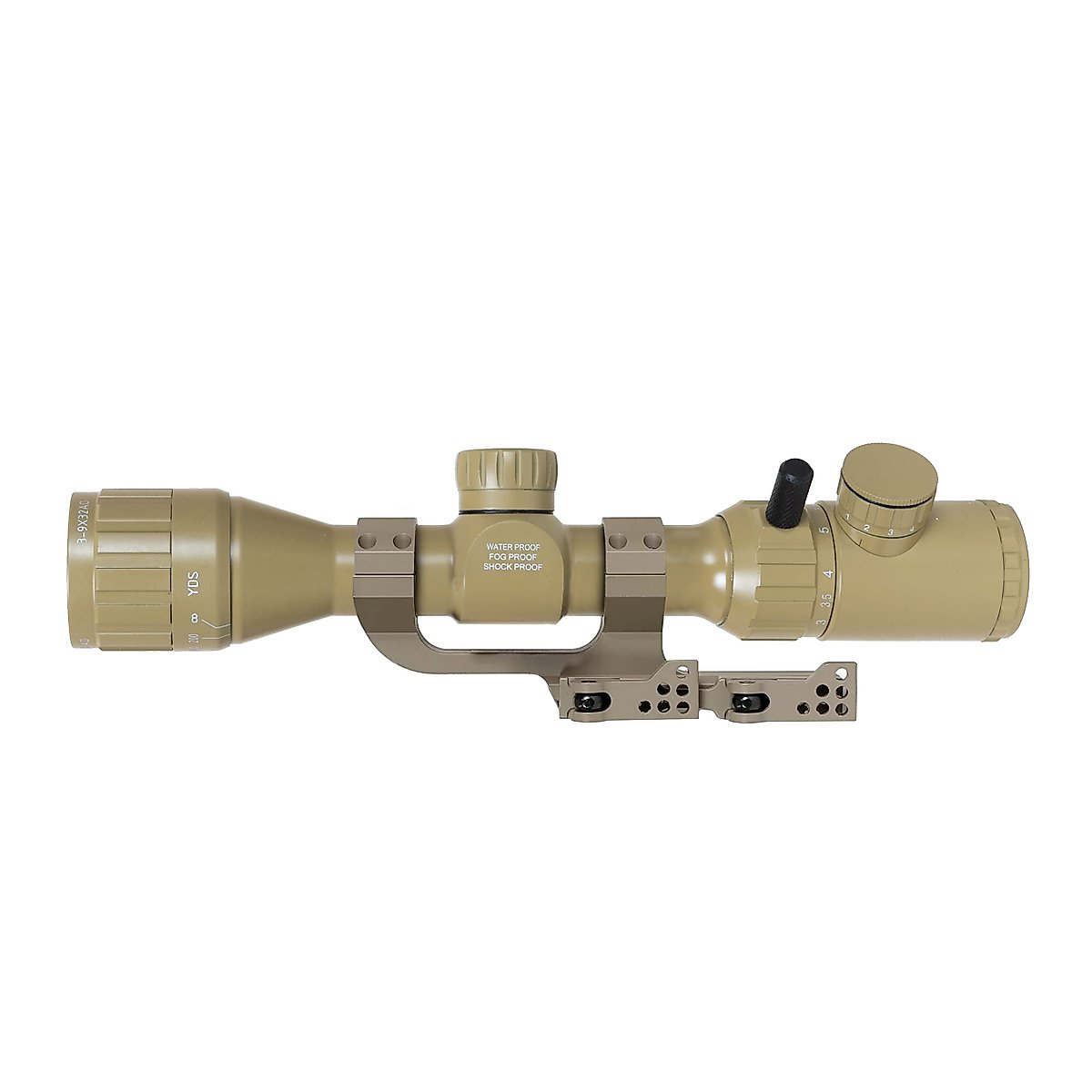 Monstrum 3-9x32 AO Rifle Scope with Illuminated Range Finder Reticle and Parallax Adjustment | ZR252 Quick Release Scope Mount | Flat Dark Earth | Bundle