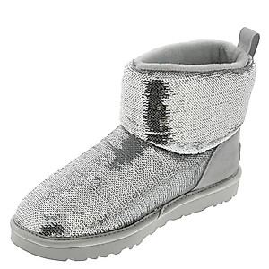 UGG Unisex-Child Classic Mini Mirror Ball Boot, Silver, 11 Toddler