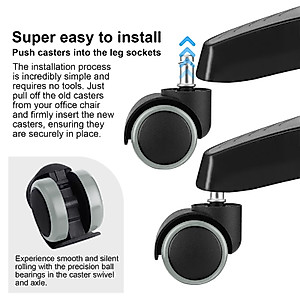 YIOVVOM 5PCS 2 Inch 11mm Universal Standard Size Roller Office Chair Replacement Wheels, Floor Protecting PU Plastic Office Chair Caster Wheels Standard Stem Size - Black/Gray