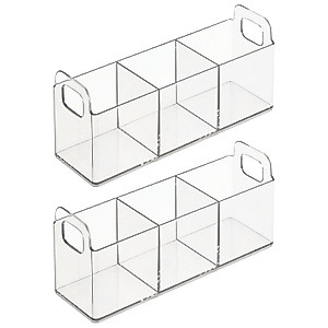 mDesign Plastic Condiment Organizer and Tea Bag Holder - 9" Long Kitchen Pantry/Countertop Storage Caddy - Divided Chip, Snack, Granola, Oatmeal Packet Holder - Lumiere Collection - 2 Pack - Clear