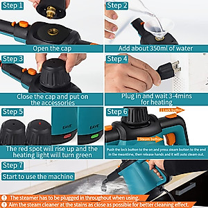 Handheld Steam Cleaner for Home Use, with Steam Lock Button & 10-Piece Accessory Set, Pressurized Steam Cleaner Hand Held, Portable Steamer for Cleaning Car, Tile Grout, Upholstery, Furniture, Shower