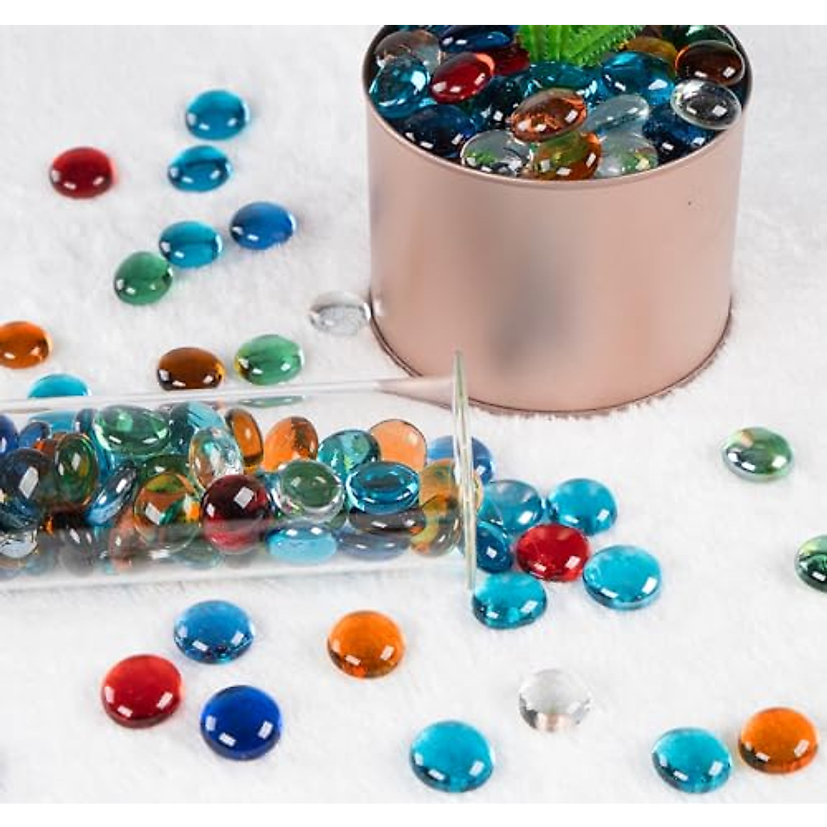 ABSOFINE Glass Gems, 900g Blended Fire Glass Beads,Colour Glass Stones Flat Bottom Beads for Home Decorative Art Craft Vase Filler(About 200 PCS)