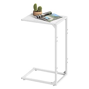 melos C Shaped End Table, Snack Side Table, C Tables for Couch, Couch Tables That Slide Under, for Living Room, Bedroom, White