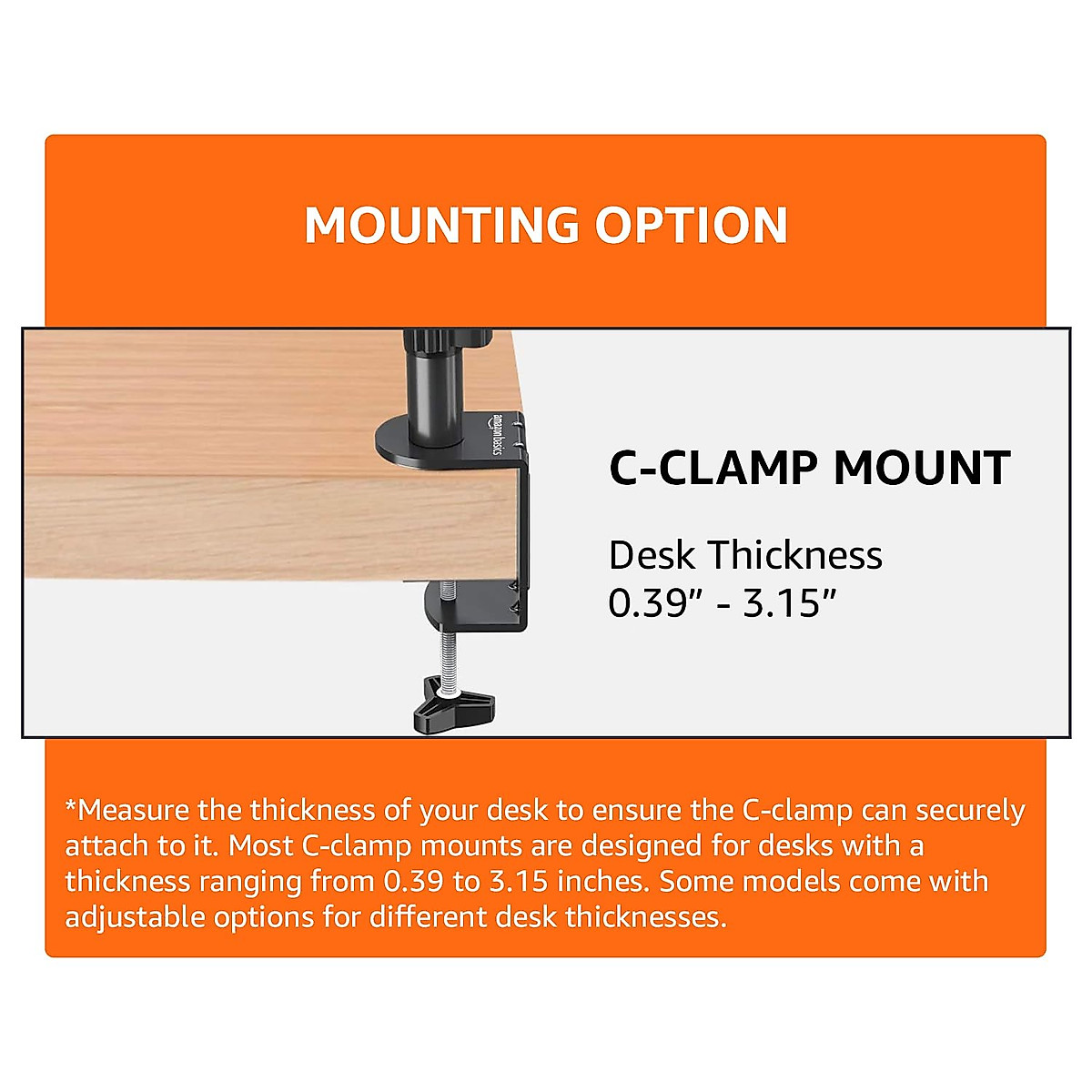 Amazon Basics Single Computer Monitor Stand with Tilt and Rotation, Height Adjustable VESA Desk Arm Mount, Steel, 30 inches, Black