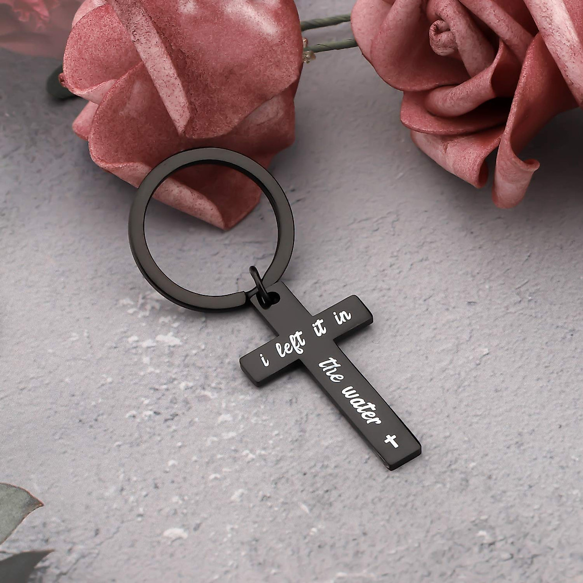 I Left it in The Water Keychain Bless Cross Keychain Baptism Gift Religious Jewelry Christian Cross Gift (KB-I Left it in The Water)