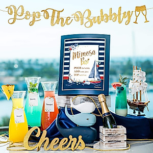 PRESTIGE Mimosa Bar Kit | Bubbly Brunch Decorations w/Greenery Mimosa Bar Sign & Gold Banners. Classy Bridal Shower Decorations, Momosa Bar Baby Shower Supplies, Rustic Birthday Party Brunch Decor Set