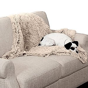 Furhaven Waterproof Throw Blanket for Dogs & Indoor Cats, Washable - Shaggy Plush Calming Long Faux Fur & Velvet Dog Blanket - Taupe, Medium