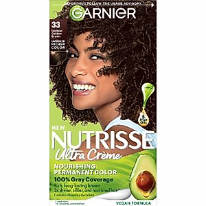 Garnier Hair Color Nutrisse Nourishing Creme, 33 Darkest Golden Brown (Caramel Fudge) Permanent Hair Dye, 1 Count (Packaging May Vary)