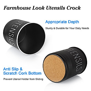 Farmhouse Utensil Holder, 6.7″Kitchen Utensil Holder for Kitchen Tools, Galvanized Steel Utensil Holder for Kitchen Counter, Utensil Caddy with Cork Bottom, for Kitchen Décor, Christmas Gift, Black