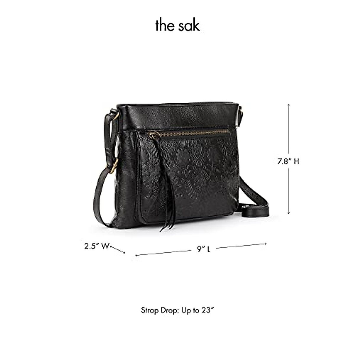 The Sak Sanibel Leather Mini Crossbody, Black Floral Embossed