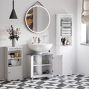 kleankin Pedestal Sink Storage Cabinet, Under Sink Cabinet with Double Doors, Modern Bathroom Vanity Cabinet with Adjustable Shelves, White