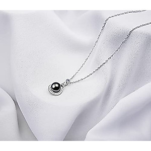 QuakerBrid South Sea Tahitian Cultured Genuine Black Pearl Necklace VVS D color Moissanite and AAAA Quality 10mm Round Black Pearl Pendant Necklace 18K Gold Plated Sterling Silver Gift for Women Wife
