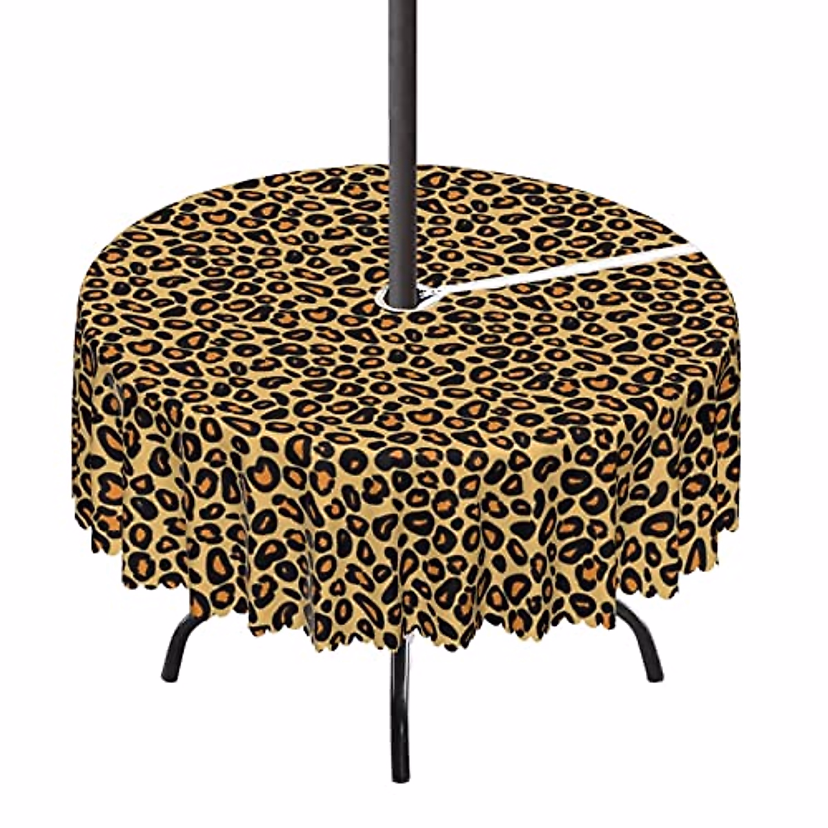Animal Print Pattern round outdoor tablecloth,Round Tablecloth with Umbrella Hole and Zipper for Patio Garden,Waterproof Spill-Proof,for patio table with umbrella(72" Round,Mustard Orange and Black)