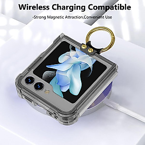 NINKI Compatible Samsung Galaxy Z Flip 5 Case with Ring,(Clear+Black) Samsung Flip 5 Case Magnetic Wireless Charging Heavy Duty Slim Shockproof Protective Phone Case for Galaxy Z Flip 5 5G Cases Clear