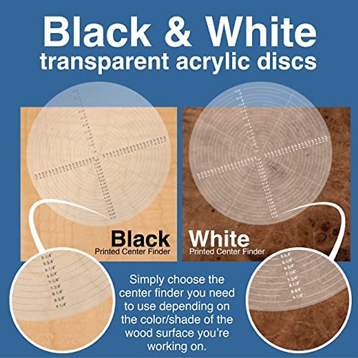 Savannah White Printed and a Black Printed 10 inch Round Center Finder Compass Clear Flexible Acrylic for Drawing Circles • Lathe Work and Woodturners