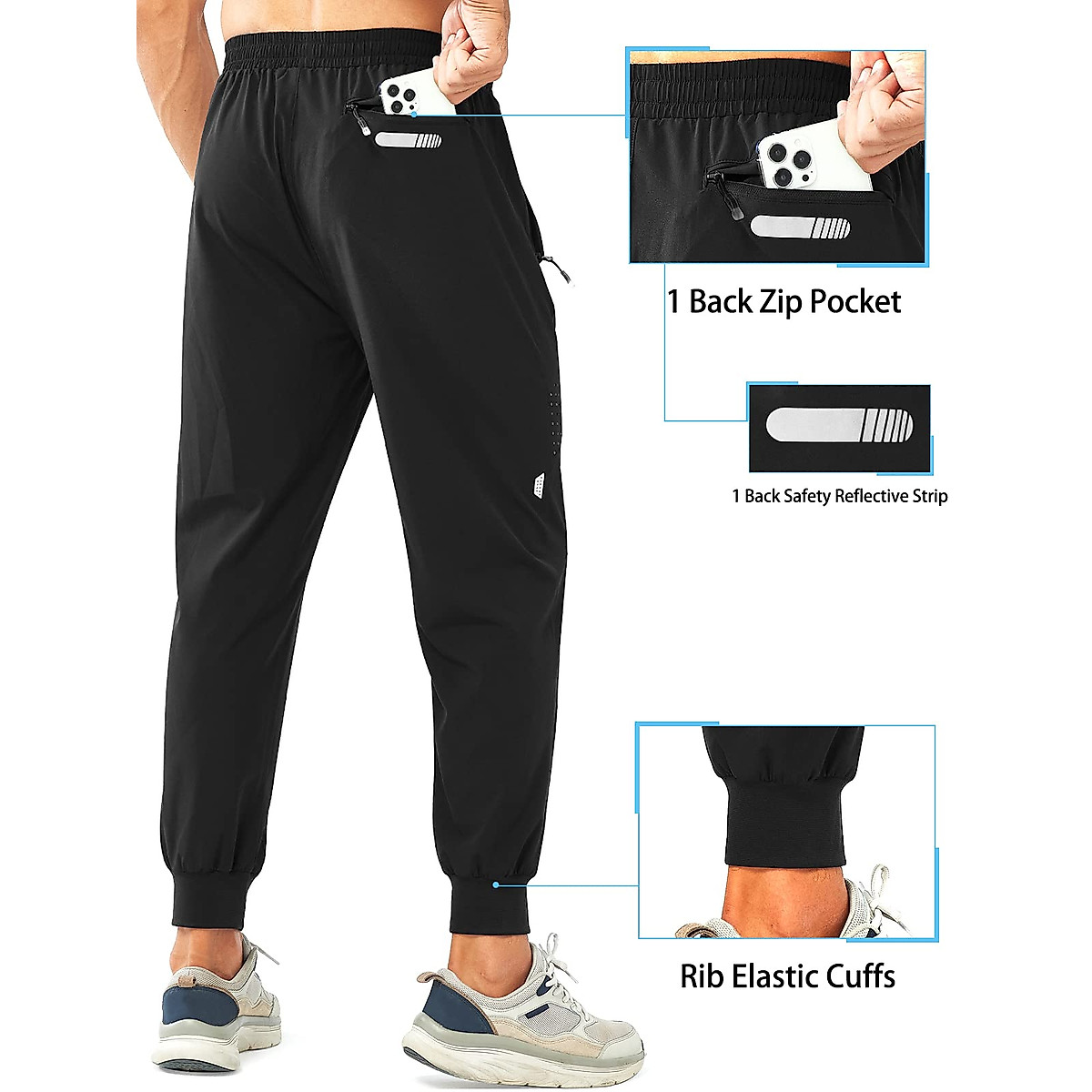 NORTHYARD Men's Athletic Running Pants Lightweight Workout Joggers Quick Dry Gym Sweatpants Active Sports Track Training Black L