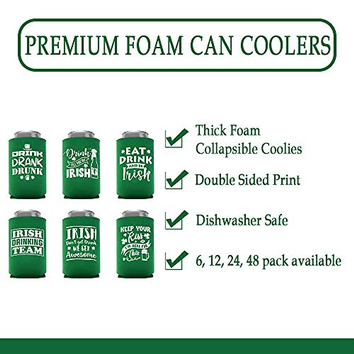 Veracco Keep Your Kiss I'm Here For This Irish Don't get Drunk We Get Awsome Stadium Party Cup St Patricks DayCan Coolie Holder Party Favors Decorations (Green, 6)