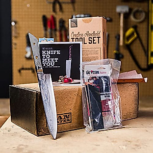 Chef Knife Making Kit – Featuring VG-10 Damascus Steel, Stylish Micarta Handles, Rasps, Files, Portable Bench Vise & More – Includes Step-by-Step Knife Making Guide
