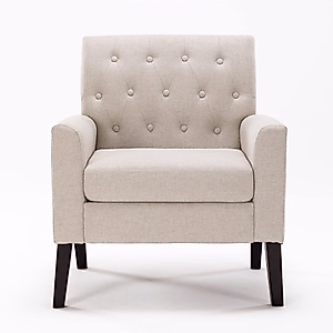 LUE BONA Linen Accent Chairs Set of 2 18.5" H, Comfy Living Room Chair with Arms, Upholstered Button Tufted Armchair, Modern Arm Chairs for Small Space, Living Room, Bedroom, Linen Color