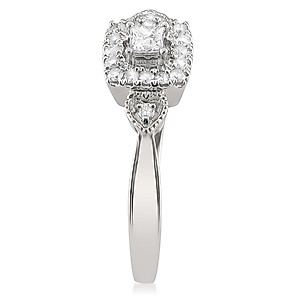 Beyond Brilliance 1/4 Carat Diamond, Prong-Set 10kt White Gold Princess Cut & Round Diamond Halo Promise Ring (I-J, I1-I2) Natural Diamond Promise Ring For Women | Gift Box Included