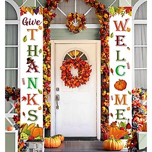 Thanksgiving Decorations Indoor Outdoor GIVE THANKS Banner Porch Door Welcome Sign for Home Party Wall Autumn Decor Fall Decorations for Home 72"X12"