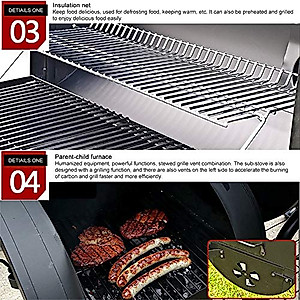 RJMOLU 40" Large BBQ Charcoal Grill and Offset Smoker Barbecue Stove, Stainless Steel Grill Outdoor Roaster Grill for Picnic Garden Terrace Camping Travel,B