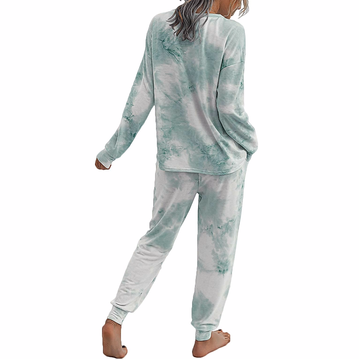 AMABMB Women's Pajama Sets Tie Dye Sweatsuit Long Sleeves Pullover Sleepwear Set 2 Pcs Lounge Jogger Set Nightwear-19L4-lvbai-M