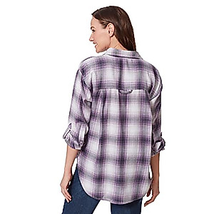 Gloria Vanderbilt Women's Plus Size Amanda Oversized Button Down Shirt with Roll-tab Sleeves, Dusty IRIS Camp Plaid, 3X
