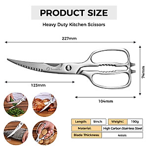 Sunnecko Kitchen Scissors for Food, Kitchen Scissors Heavy Duty Kitchen Shears That Come Apart, 9 Inch Fully Forged Stainless Steel with Curved Blades