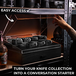 Pocket Knife Display Case – Pocket Knife Case | Knife Cases For Collections – Two-Tier Knife Holder And Knife Display Stand – Pocket Knife Storage Knife Collection Storage Box – The Armory – Black