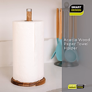 Smart Design Wood Paper Towel Holder - Fits Standard Size Paper Towel Rolls - Kitchen Countertop Stand, Bathroom Organizer Rack, Standing Dispenser - Acacia
