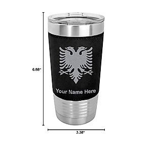 LaserGram 20oz Vacuum Insulated Tumbler Mug, Flag of Albania, Personalized Engraving Included (Faux Leather, Black)