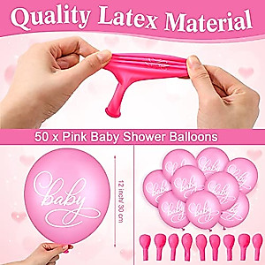 51 Pcs Tie Your Shoe Baby Shower Game Sign Wooden Baby Shower Sign Greenery Baby Gift Sets Gender Reveal Party Favors 50 Pink Balloons Baby Latex Balloons for Baby Shower Game Supplies