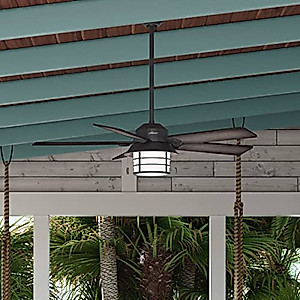 Hunter Fan Company Fan Key Biscayne Indoor/Outdoor Ceiling Fan with 2 LED Lights and Pull Chain Control, Weathered Zinc Finish, 54 Inch