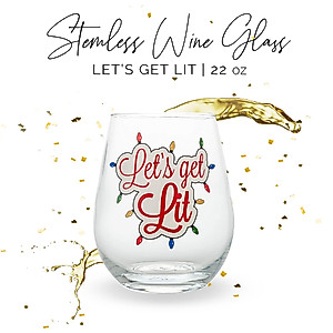Your Dream Party Shop Let's Get Lit Christmas Wine Glasses, 22 Oz Stemless Wine Glasses, Funny Wine Glass, Holiday Wine Glasses, Christmas Cocktail Glasses, Christmas Drinkware