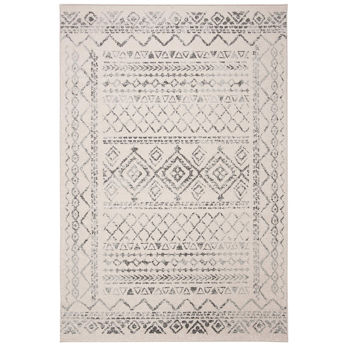 SAFAVIEH Tulum Collection Area Rug - 8' x 10', Ivory & Grey, Moroccan Boho Distressed Design, Non-Shedding & Easy Care, Ideal for High Traffic Areas in Living Room, Bedroom (TUL268A)
