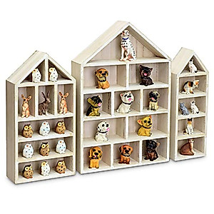 Ikee Design House-Shaped Wooden Shadow Cubby Box Display Shelf Organizer Storage Shadow Box for Mini Figures, Set of 3, Wash White Color, 10" W x 2 1/4" D x 15" H