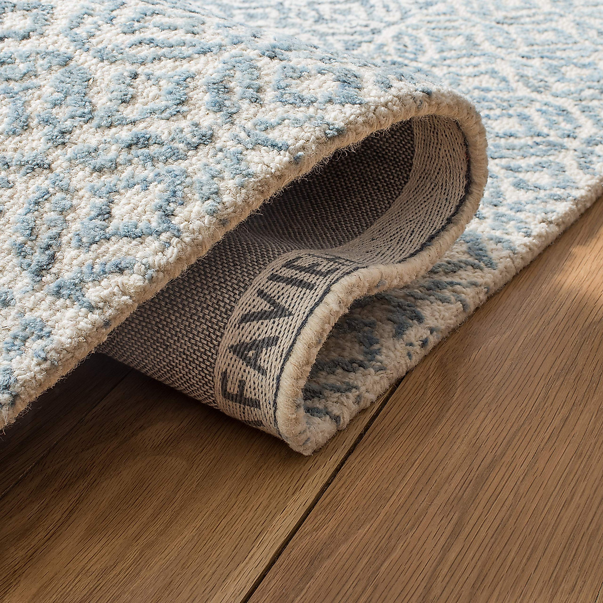 SAFAVIEH Abstract Collection Runner Rug - 2'3" x 12', Blue & Ivory, Handmade Wool, Ideal for High Traffic Areas in Living Room, Bedroom (ABT342N)